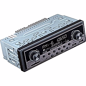 FYPLAY Dual USB Car Stereo Radio Receiver - Single Din, Bluetooth Hands Free Calling, Support USB/SD/AUX/MP3, with Clock Display LCD, Dual Knob Car Multimedia Audio Player, USB Fast Charging