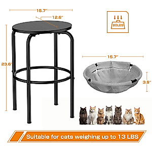 Memobarco End Table with Cat Hammock, Small Oval Side Table Night Stand, Bedside Tables with Fabric Basket and Metal Frame for Living Room and Small Spaces - Black