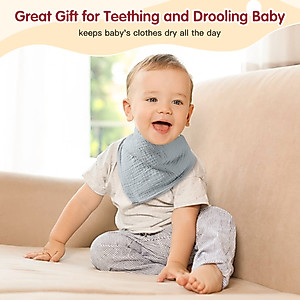 Nicous 8 Pack Muslin Baby Bibs for Girls and Boys, 100% Cotton Square Baby Bandana Bibs, Drool Bibs Set for Teething and Drooling