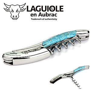 Laguiole en Aubrac corkscrew sommelier waiters knife 3 functions SOM99PWI larimar handle, stainless steel shiny