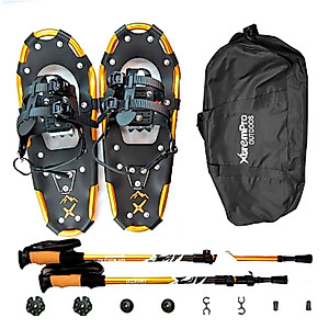Xtrempro All Terrain Snowshoes with Trekking Poles,Lightweight Aluminum Snowshoes and Trekking Poles for Women/Men/Kids,Adjustable Ratchet Bindings and Carrying Tote Bag(Gold, 30)