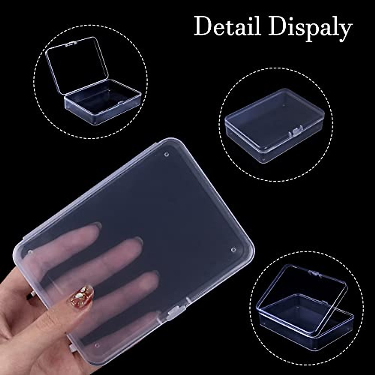 ZORRITA 6 Pack Small Plastic Containers with Hinged Lids, Rectangle Clear Plastic Storage Boxes for Beads, Jewelry, Game Pieces and Crafts Items (4.5 x 3.3 x 1.1 Inch)