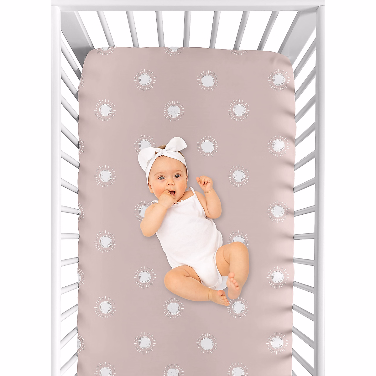 Sweet Jojo Designs Mauve and White Boho Sun Girl Fitted Crib Sheet Baby or Toddler Bed Nursery - Pink Dusty Rose Bohemian Celestial Sky Desert Sunshine Outdoors Nature