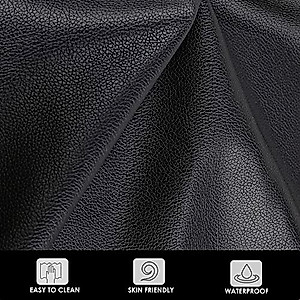 Keyluv Modern Upholstered Platform Bed Frame with LED Lights Headboard, Faux Leather Wave-Like Platform Bed Frame,Strong Wood Slats Support, Easy Assembly, Black, Queen Size