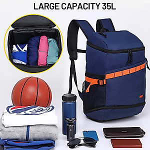 MIER Basketball Backpack Soccer Bag with Shoes/Ball Compartment, Large Sports Back Pack Equipment Bag for Men Women Athletes, 35L, Blue