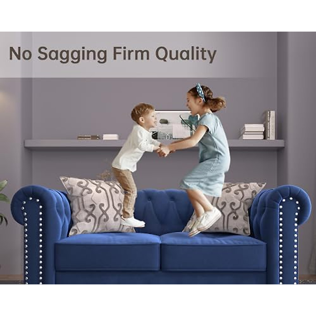 Morden Fort Classic Chesterfield Loveseat Set 60'', Tufted Loveseat Sofa Set with Solid Wood Legs Thick Cushion, Pet-Friendly 2-Seater Sofa Couch for Living Room Bedroom Apartment - Velvet Blue