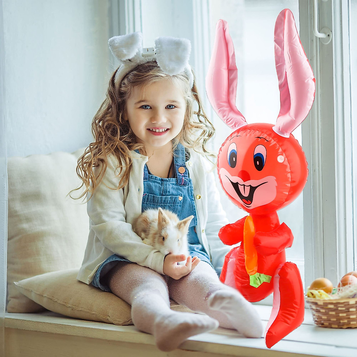 Sonarun 9 Pieces Inflatable Easter Bunny 23 Inch Easter Inflates Rabbits Outdoor Party Decorations for Easter Egg Hunt Supplies Bunny Themed Party Favors