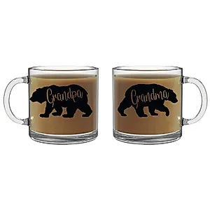 Grandma Bear, Grandpa Bear Mugs - Grandparents Gift Set - 13oz Glass Coffee Mug Couples Sets - Funny His and Her Gifts - Husband and Wife Or Nana and Papa Anniversary Presents - By CBT Mugs
