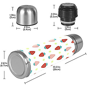 Stainless Steel Leather Vacuum Insulated Mug Strawberry Thermos Water Bottle for Hot and Cold Drinks Kids Adults 16 Oz