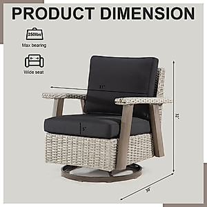 Gardenbee Patio Chair - Outdoor 360 Degree Swivel Rocker Chair with Durable Fabric Cushion and Ergonomic Structure, Upgraded Patio Wicker Chair, Black(Grey/Black)