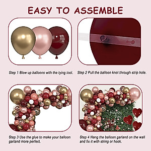 152Pcs Burgundy Balloons Arch Garland Kit Birthday Decorations for Women Girls Double-stuffed Burgundy Rose Gold Heart Balloons for Bridal Shower Wedding Bachelorette Anniversary Wine Party Supplies