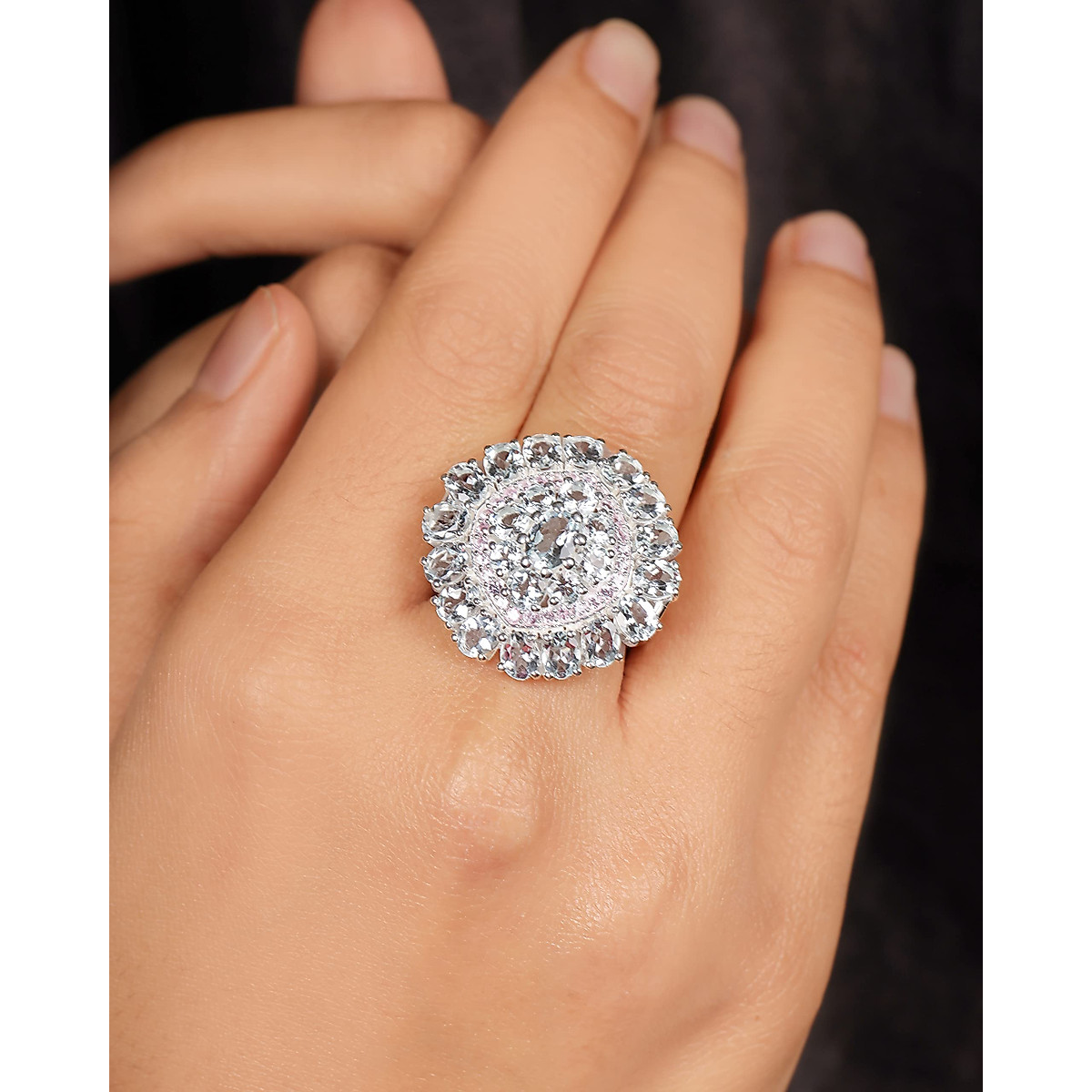 YoTreasure Aquamarine Pink Sapphire Solid 925 Sterling Silver Engagement Ring or Women