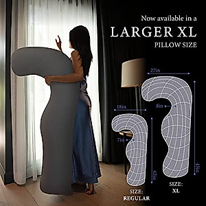 Pharmedoc Pregnancy Pillows XL J Shape Body Pillow Cooling Cover Grey, Full Body Pregnancy Pillow for Sleeping, Maternity Pillow, Pregnancy Must Haves, Side Sleeper Pillow, Nursing, Baby Shower