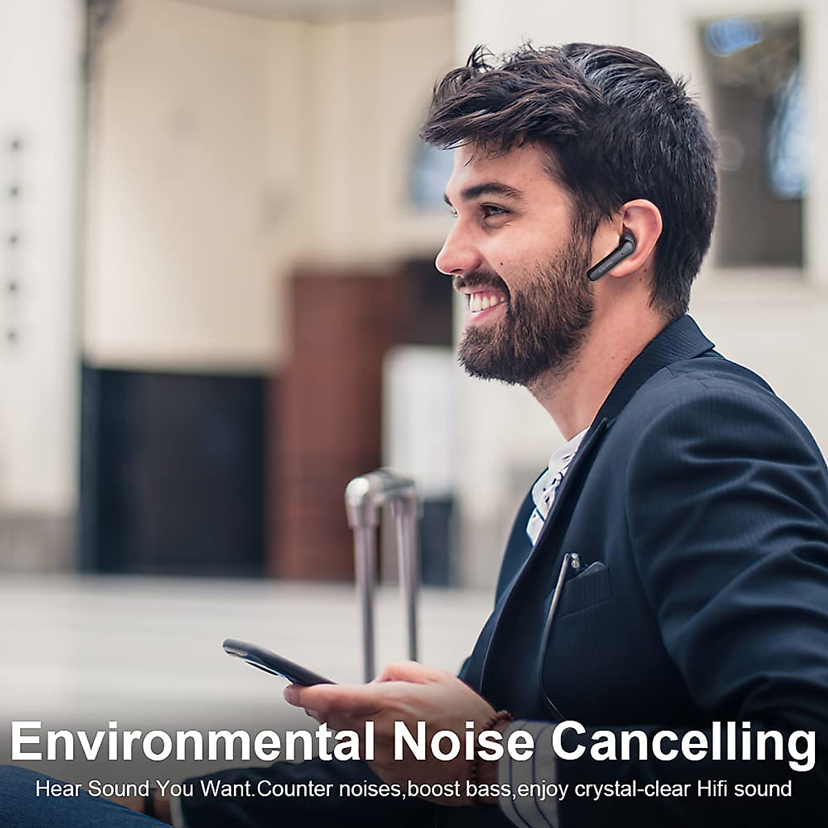 [2021 Upgraded]Wireless Earbuds Bluetooth 5.0 Earphones 4 Mics ENC Noise Cancelling for Call,Hi-Fi Stereo Sports Earbuds,IPX7 Waterproof,32 Hrs Playback Wireless Charging for iPhone and Android,Black