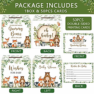 Yuzioey Woodland Guess How Many Gummy Bears Guessing Game, Woodland Forest Baby Shower Guessing Game Box and Wishes for Baby Cards, Woodland Gender Neutral Baby Shower