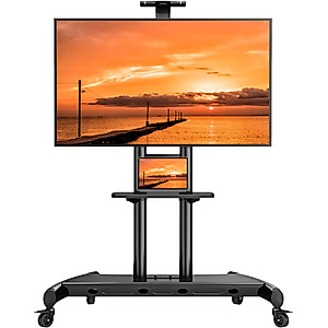 Perlegear Mobile TV Stand, Rolling TV Cart for 55-90 inch Flat/Curved TVs up to 200 lbs, Adjustable Rolling TV Stand with Camera Shelf, Floor TV Stand on Wheels, Max VESA 800x500mm, PGTVMC07