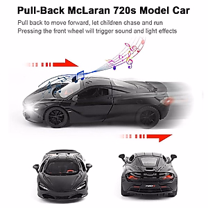 Diecast Toy Car McLaren 720S Sports Car Model,Zinc Alloy Simulation Casting Pull Back Vehicles,1:32 Scale Mini Supercar Toys with Lights and Music for Toddlers Kids Children Gift (720S-Black)
