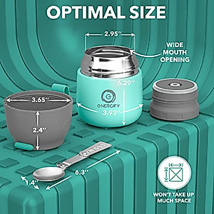 ENERGIFY Vacuum Insulated Food Jar. 17oz Thermos Includes Folding Spoon and Cup. Hot & Cold Drinks, Lunch Container For Kids and Adults. Made of Premium BPA-Free Stainless Steel, Leak Proof, Blue