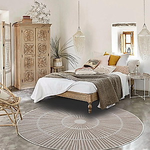 Lacomfy Modern Rug 6Ft Round Abstract Bedroom Carpet Circle Contemporary Sunshine Living Room Floor Mat Nonslip Dining Room Area Rug Non Shedding Washable Throw Rug for Home Decor, Coffee