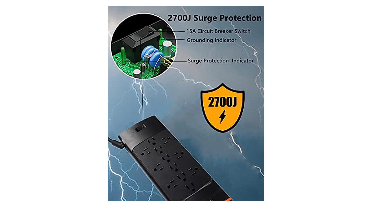 Versatile Surge Protector Power Strip with 12 Outlets