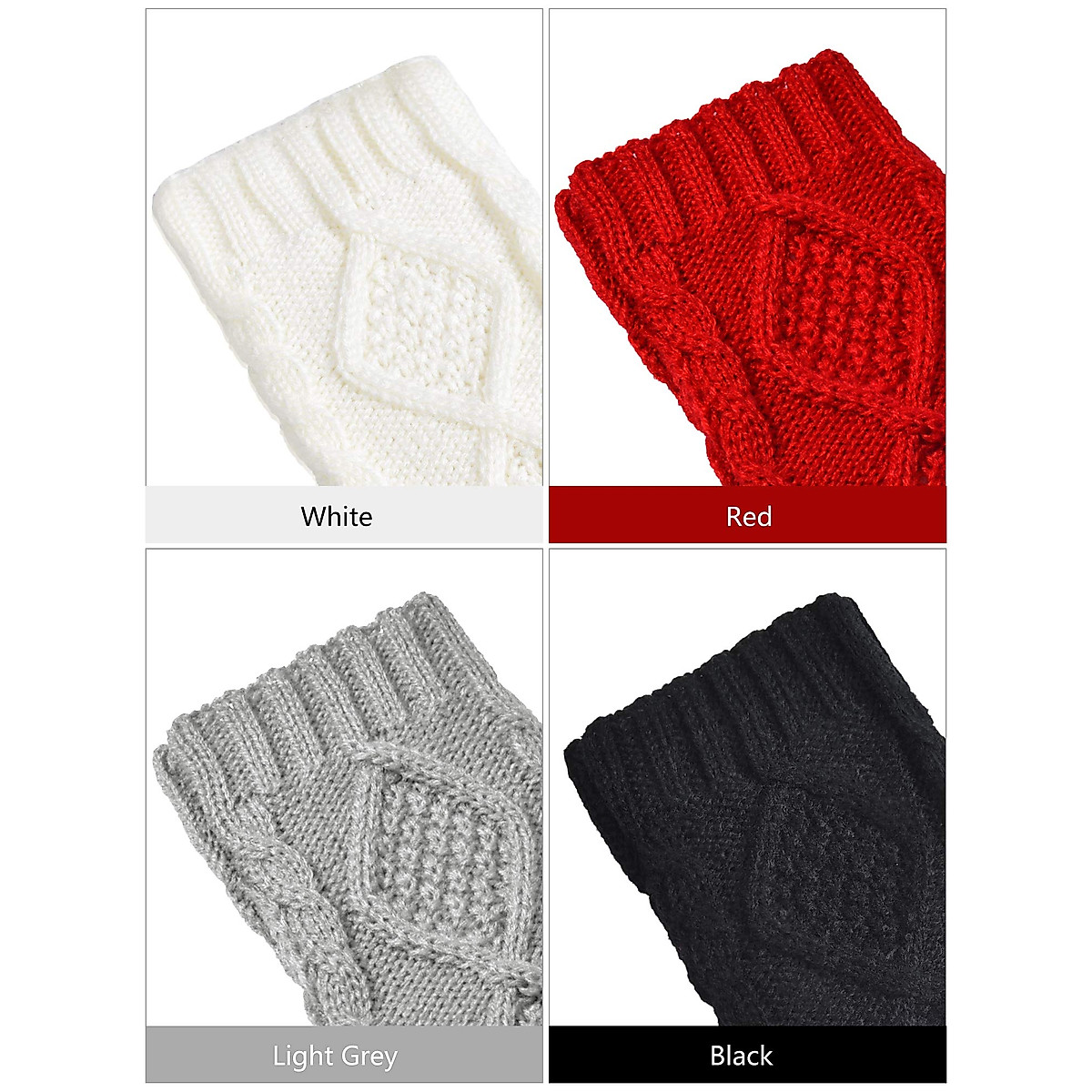 SATINIOR Women Warm Knit Fingerless Winter Gloves Thumbhole Arm Warmers Mittens (Black, Red, White, Light Grey, 4 Pairs)