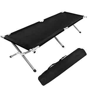 YSSOA Folding Camping Cot with Storage Bag for Adults, Portable and Lightweight Sleeping Bed for Outdoor Traveling, Hiking, Easy to Set up (Color: Black)