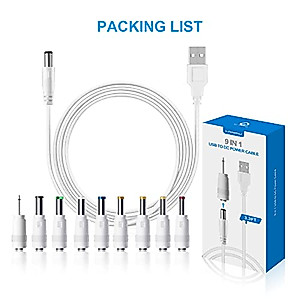 LANMU USB to DC Power Cable,Universal 5V DC Jack Charging Cable Power Cord with 9 Interchangeable Plugs Connectors Adapter Compatible with Massage Wand,Router,Speaker and More Devices