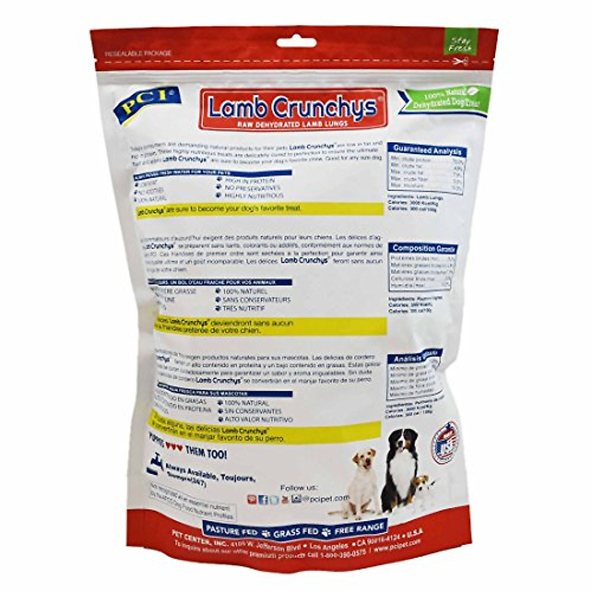PCI Pet Center Inc. Lamb Crunchys Raw Dehydrated Lamb Lungs Dog Treats, 16 Ounce Pack, LAM-016MC
