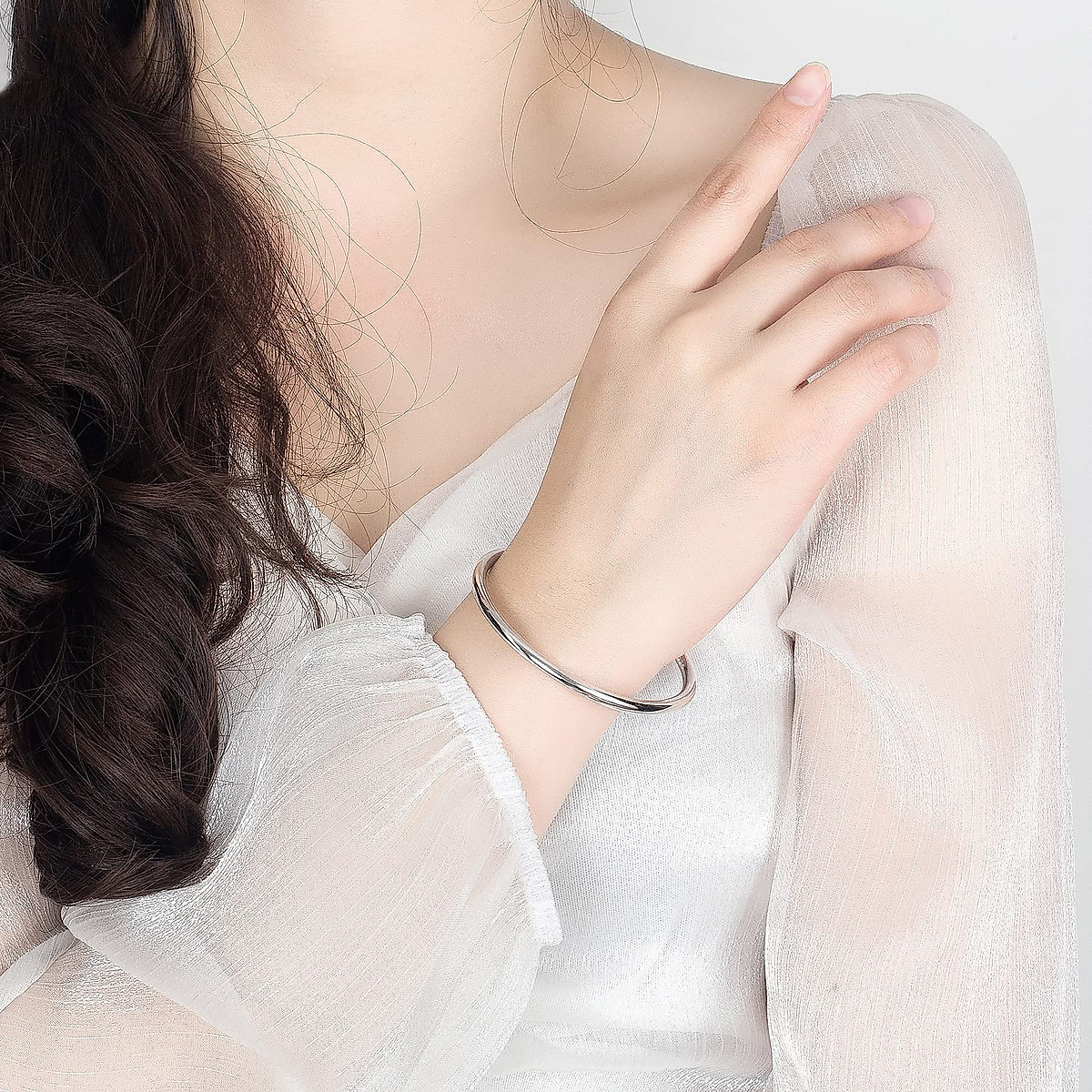 H&Beautimer Solid 925 Sterling Silver Italian Handmade Minimalist 4MM Bracelet for Women's Charm Jewelry 60-65MM Bangle 1/2/3 Set Birthday Gift (3set, 60MM)