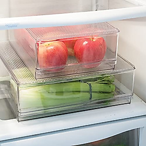 Oggi Clear Stackable Storage Bin with Lid - Ideal for Kitchen, Pantry, Cabinet, Bathroom, Bedroom, Kids, Refrigerator, Freezer. With Handles - Organize Jars, Packets, Snacks, Pasta - 12x4x4