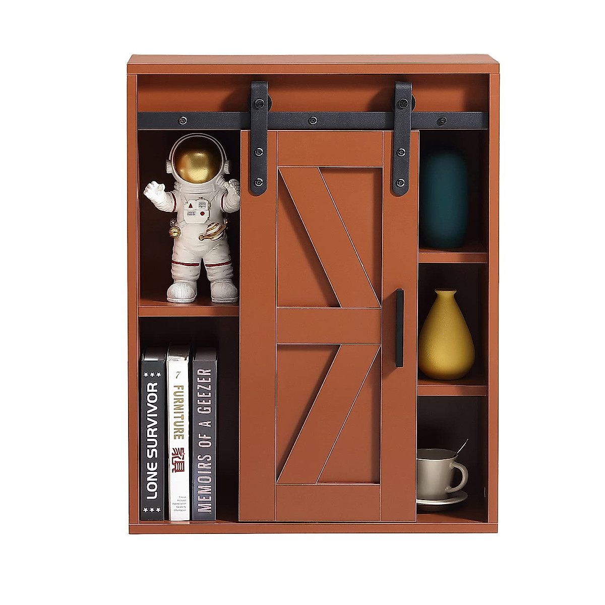 TMEOSK Modern Multifunctional Wooden Wall-Mounted Storage Cabinet with Adjustable Door, Waterproof for Bathroom Small Space Hallway, Brown