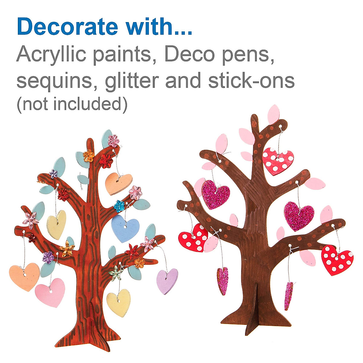Baker Ross AX759 Heart Tree - Pack of 2, Woodcrafts for Kids to Make, Paint, Decorate and Display for Valentine's Day