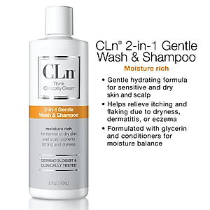 CLn® 2-in-1 Gentle Wash & Shampoo- Multi-functional Cleanser for Skin & Scalp Prone to Irritation, Flaking, Itching, Dryness & Razor Bumps, Fragrance-Free & Paraben-Free, 8 fl. oz.