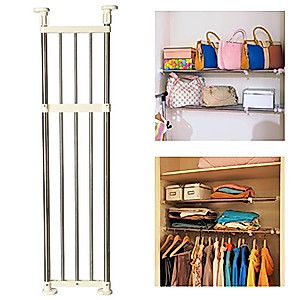 BAOYOUNI Tension Shelf Adjustable Closet Rod Space Saving Wardrobe Clothes Dividers Ivory, 33.07-46.26 Inches