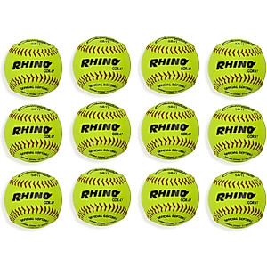 Champion Sports 11" Syntex Leather Cover Softballs - Cork Core - Medium Compression - NFHS Approved - Raised Seams - Optic Yellow - Pack of 12