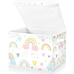 xigua Rainbow Storage Bins with Lids and Carrying Handle,Foldable Storage Boxes Organizer Containers Baskets Cube with Cover for Home Bedroom Closet Office Nursery