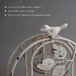 Iron Rustic White Bird & Rose Farmhouse Vintage Napkin Holder/Tabletop Freestanding Tissue Dispenser