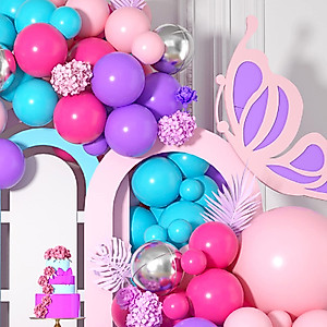 Pink Purple Blue Balloon Arch Kit, 110Pcs Pink Purple Balloon Garland Kit with Teal Blue, Pink and Purple Balloons, Pink Purple Blue Balloon Arch for Baby Shower Birthday Wedding Party Supplies