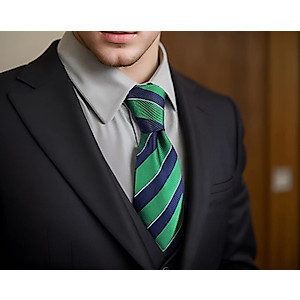 S&W SHLAX&WING Men's Ties Necktie Green Blue Stripe Classic Size 57.5"