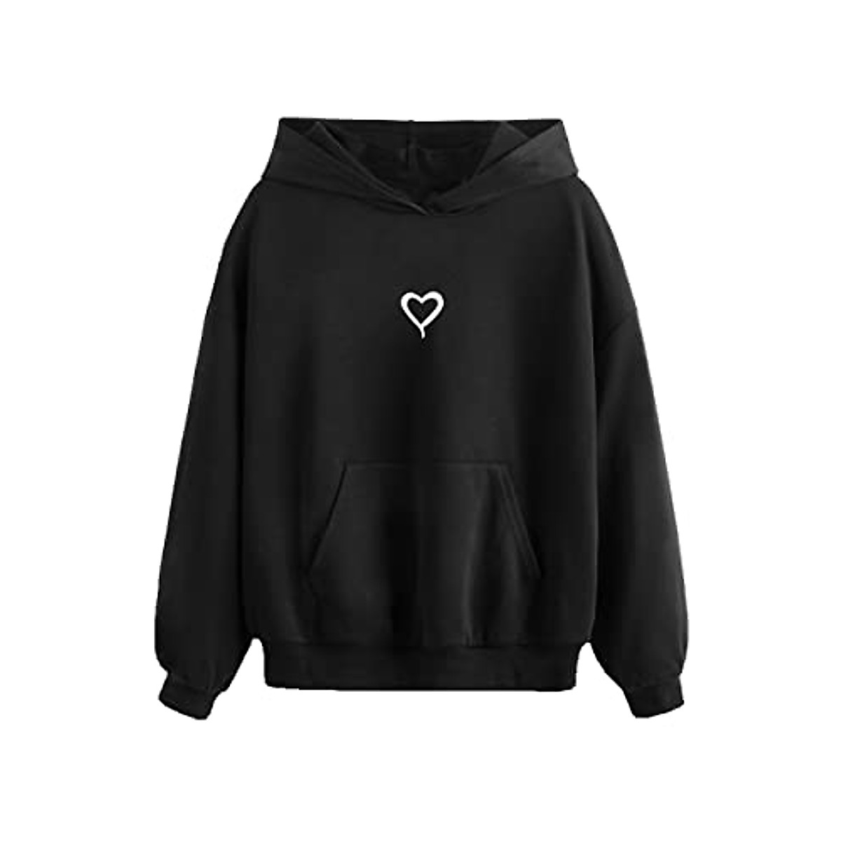 Milumia Girl's Cute Hoodie Heart Print Pocket Front Sweatshirts Drop Shoulder Casual Pullovers for Kid's Fall Outfits A Black