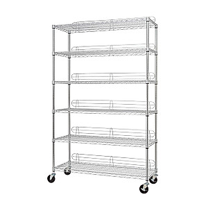 TRINITY EcoStorage Heavy Duty 6-Tier Adjustable Wire Shelving with Wheels and Backstands for Kitchen Organization, Garage Shelving, NSF Certified, 48” W x 18” D x 72-77” H, 800-4800 lb Capacity Chrome
