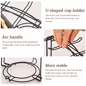 CHILDIKE Coffee Cup Rack, Tea Cup Holder Stand Dishes Organizer, Teacup Display Stand, Iron Tea Set Basket Holder Cup Drying Rack for Counter (Black)