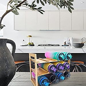 UCandy Water Bottle Organizer for Cabinet,12 Freestanding Bamboo Water Bottle Holder,Cup Organizer,Sturdy Water Bottle Organizer Rack for Cabinet, Kitchen, Countertop