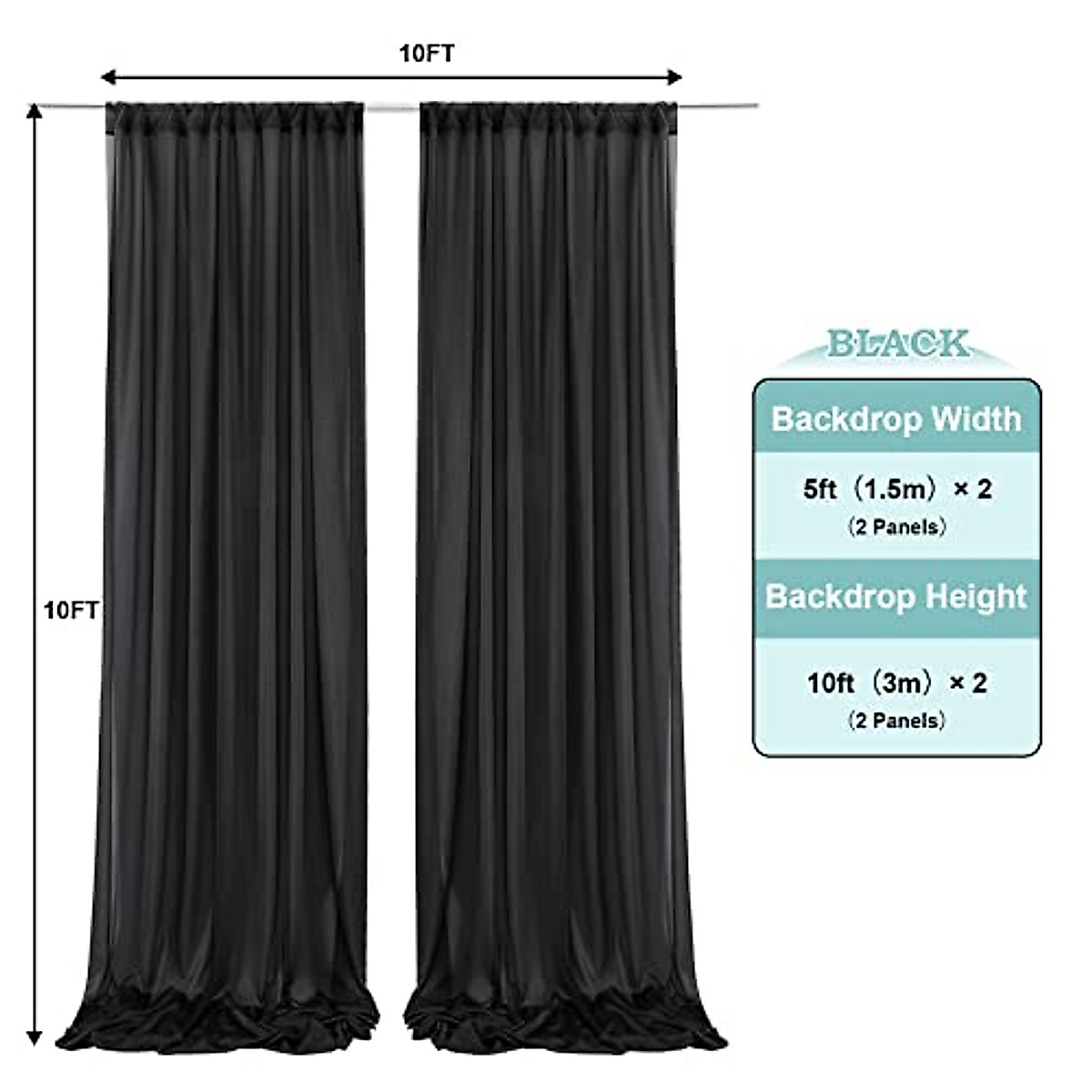 10ft×10ft Black Chiffon Backdrop Curtains for Parties 2 Panels 5×10ft Sheer Wrinkles Free Glimmer Black Drapes for Backdrop Curtain Decorating Birthday Baptism Baby Shower Wedding