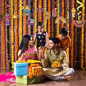 50Pcs Diwali Hanging Swirls Party Decoration Supplies Happy Deepavali Themed Hanging Swirls Kit of India Light Festival