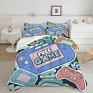 HCHUANG Gamer Comforter Set for Boys Queen Size 3 Piece Gamer Bedding Sets Video Game Bedding Sets for Kids