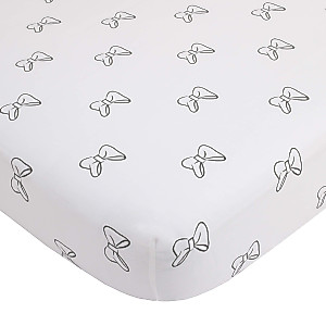 Disney Minnie Mouse 6 Piece Nursery Crib Bedding Set, Comforter, Two 100% Cotton Fitted Crib Sheets, Dust Ruffle, Baby Blanket, Changing Pad Cover, Pink, Grey & White