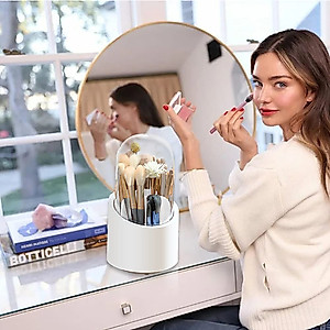SerYogin Makeup Brush Holder With Lid 360-Degree Rotating Dustproof Makeup Organizer Brush For Vanity Pen Holder Cosmetic Brush Storage Box For Vanity Home Office Art Supply