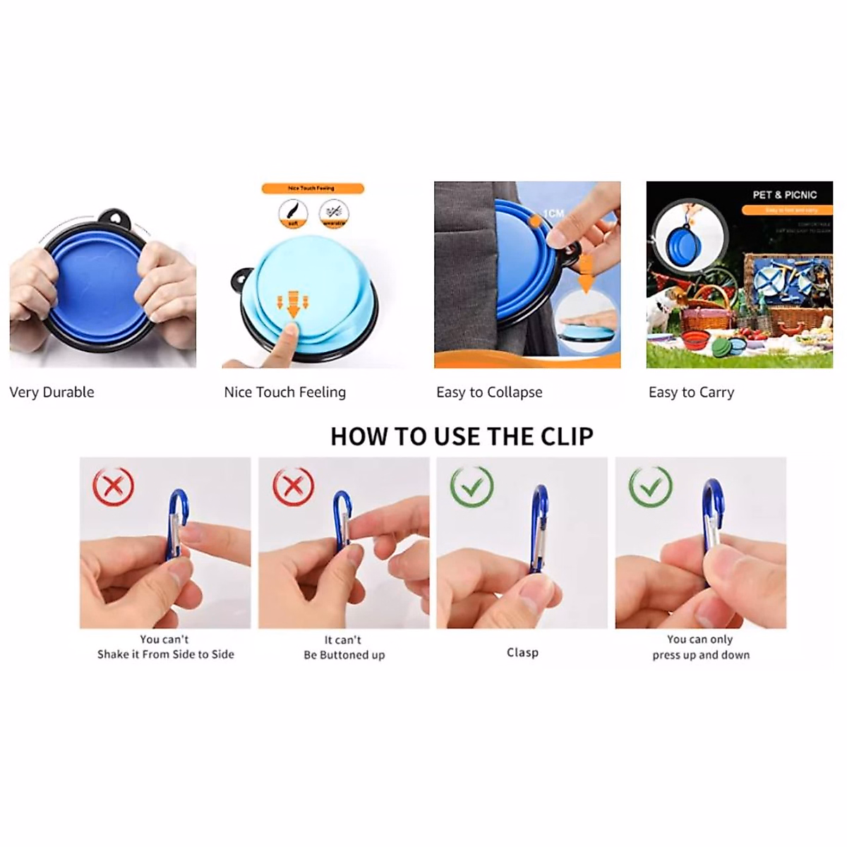 XL Collapsible Dog Food and Water Bowls with Bone-Shaped Waste Bag Holder, Includes 300 Biodegradable Bags - Set of Two 40 Oz Pet Feeding, Watering Bowls for Traveling, Camping, Hiking, and Kennel