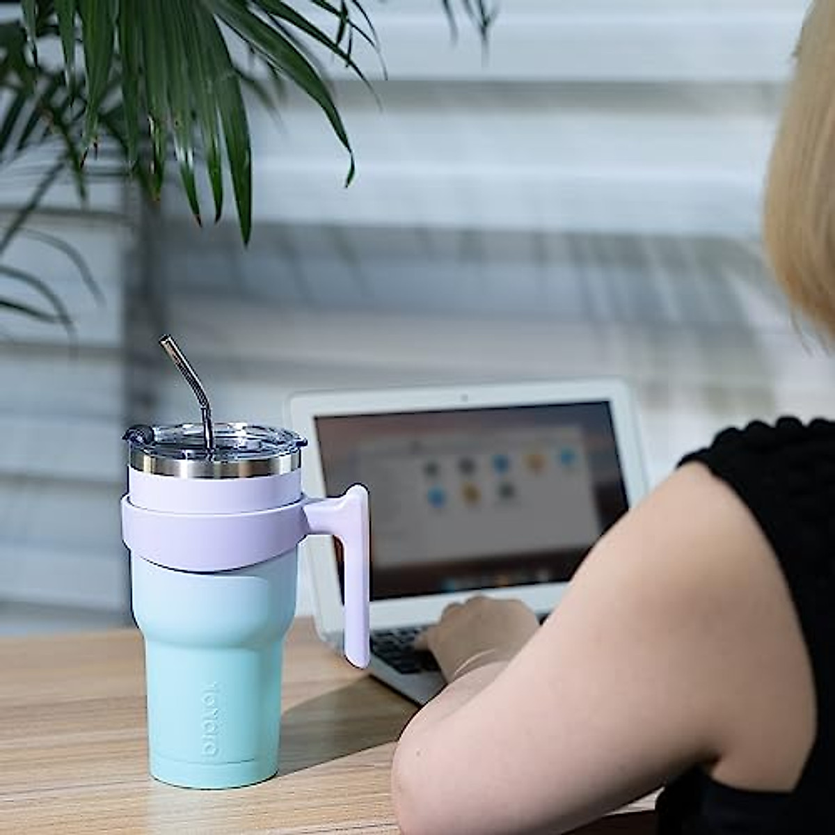 BJPKPK 30 oz Tumbler With Handle Stainless Steel Insulated Tumblers With Lid And Straw For Women,Oasis